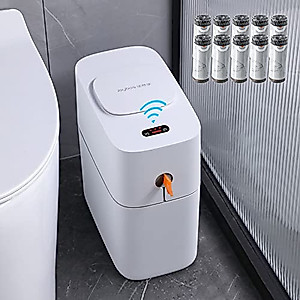 MOPUP Touchless Bathroom Trash Can,4 Gallon Waterproof Small Bedroom Garbage Can, Plastic Slim Motion Sensor Narrow Trash Bin for Bedroom,Office,RV (White)