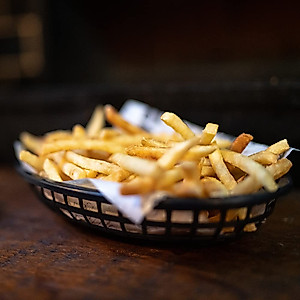 Cezoyx 50 Pack Black Fast Food Basket, 8.9 x 5.6 x 1.5 inch Oval Bread Fry Baskets Plastic Food Serving Tray for Fast Food Restaurant Supplies, Deli Serving, Chicken, Burgers, Sandwiches, Fries