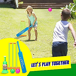 Kids Cricket Set Kids Plastic Cricket Bat Ball Stumps Set ABS Plastic Cricket Bat Set Cricket Bat and Ball Beach Wicket Stand Kit for Children Parent-Child Sports Game Gift for Boys and Girls 6-10
