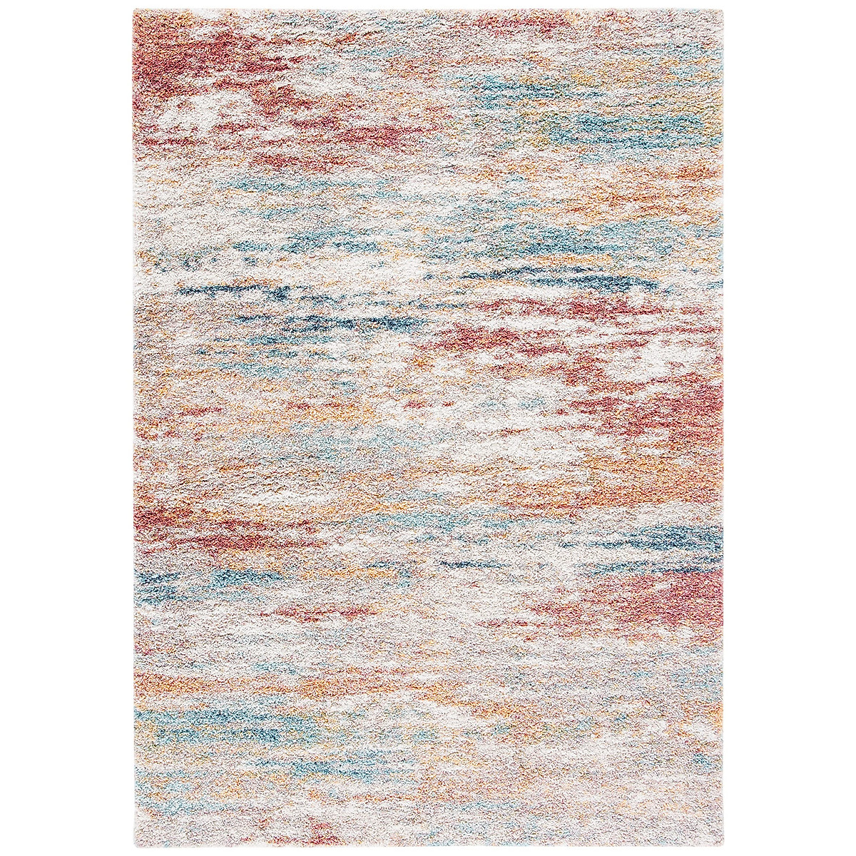 SAFAVIEH Calista Shag Collection 5'5" x 7'7" Beige / Aqua CAL112B Abstract Non-Shedding Living Room Bedroom Dining Room Entryway Plush 1-inch Thick Area Rug