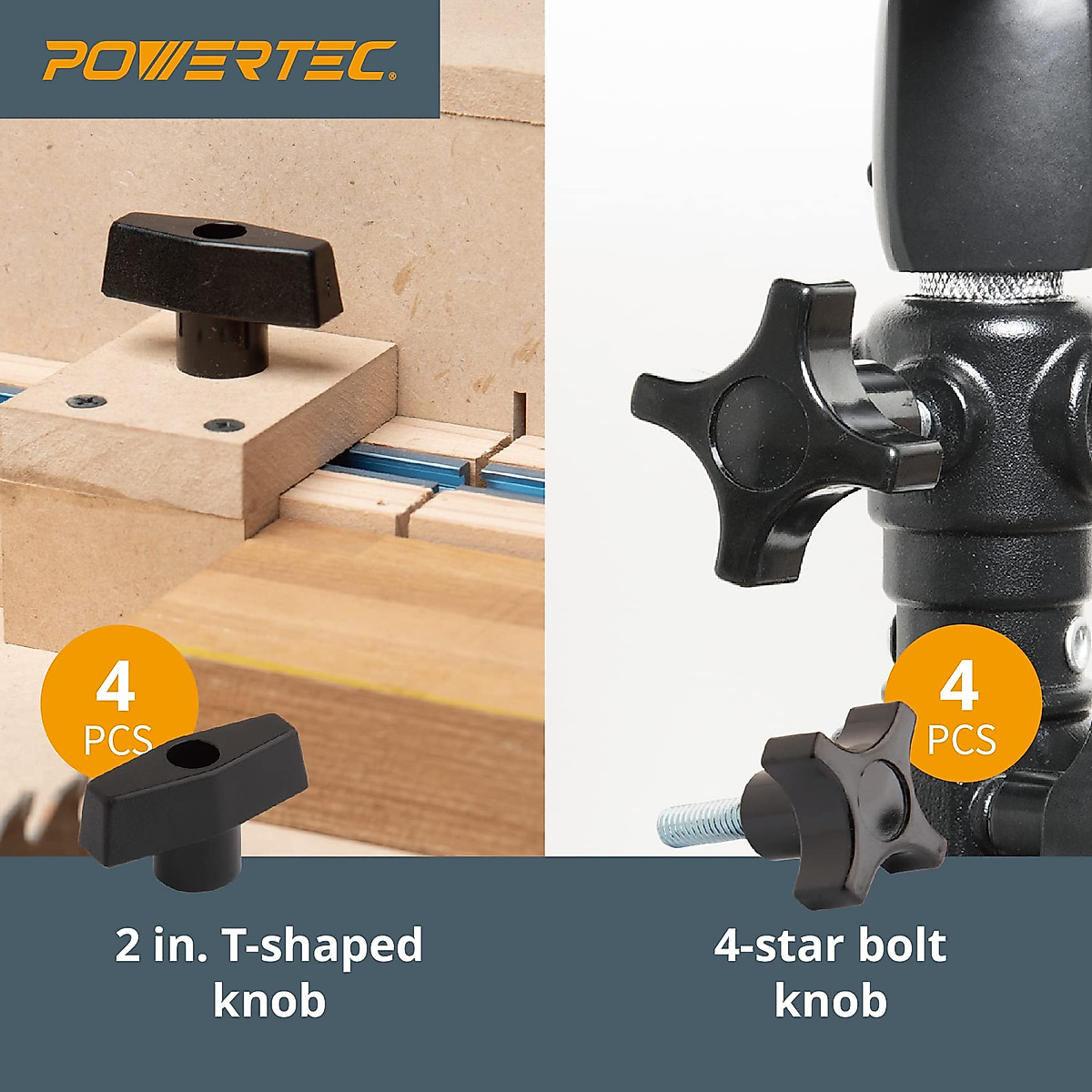 POWERTEC 71174V T Track Knob Kit, 5/16-18 Threaded bolts and Washers, 46 Piece Set, T Track Bolts, T Track Accessories for Woodworking Jigs and Fixtures