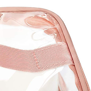 HAOGUAGUA Tsa Approved Clear Travel Toiletry Makeup Bags with Zipper and Handle Waterproof Transparent PVC Cosmetic Bag (Medium, Pink)