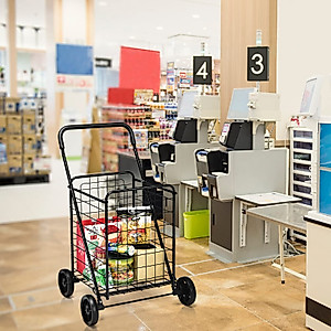 Goplus Shopping Carts for Groceries, Heavy Duty Folding Shopping Cart with Wheels, Portable Collapsible Grocery Cart, Light Weight Foldable Utility Cart for Laundry