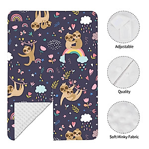 Rutiea Cute Cartoon Sloths Rainbow Car Seat Cover for Babies, Peekaboo Opening Minky Carseat Canopy Stroller Cover for Newborn, Mom Nursing Breastfeeding Covers, Blanket for Infant Toddler