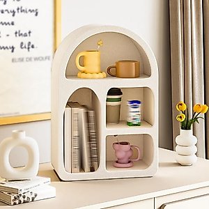 SUNHIPPIE Arched Wall Shelf, Floating Cabinet for Wall, Open Coffee Display Shelving, Countertop Storage Cabinet, Desk Shelf Organizer, Wooden Bathroom Wall Shelf Storage Rack(Large)