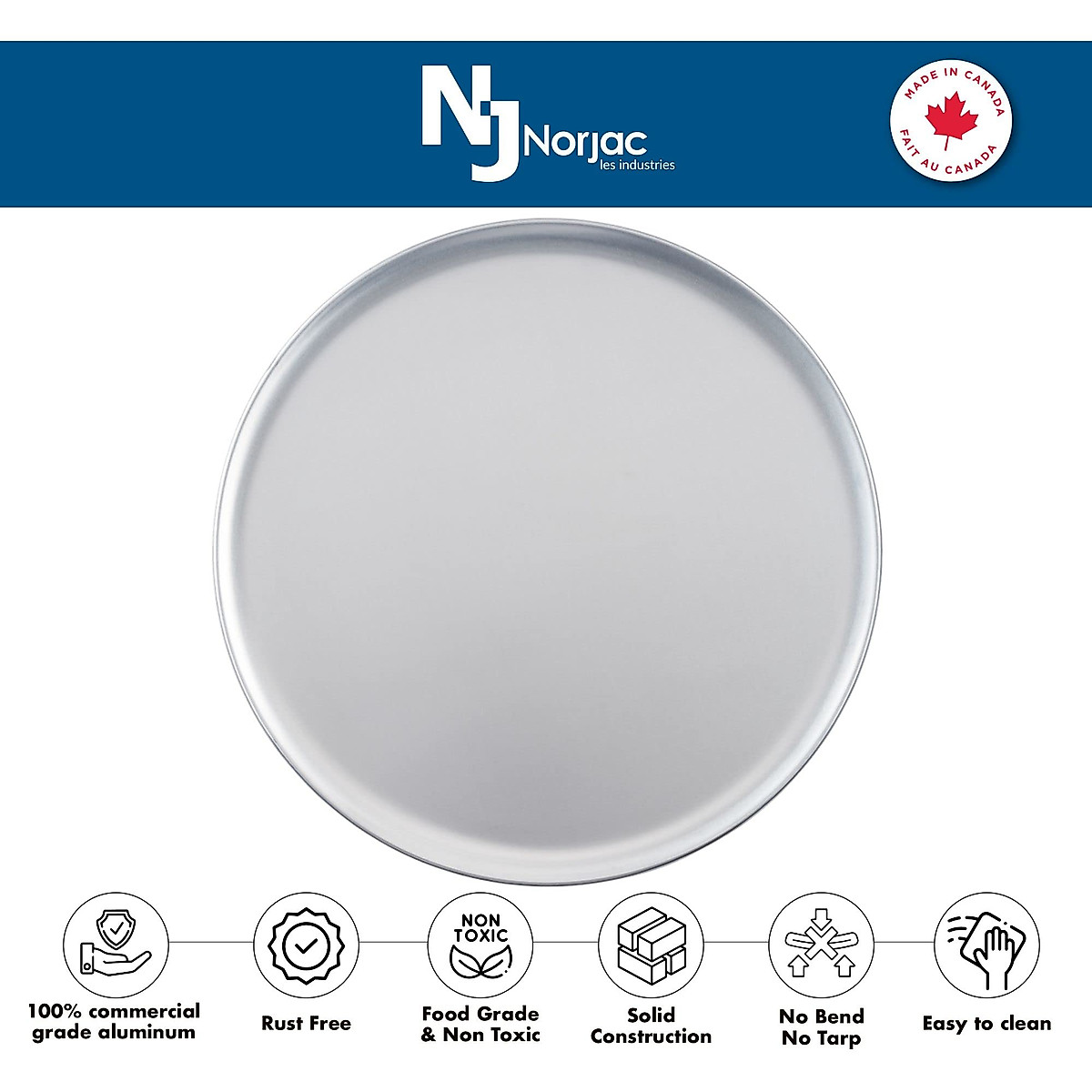 Norjac Pizza Pan 16 inch, 6 PACK Baking Tray Coupe Solid Style, Pure Food-Grade Aluminum, Made in Canada, Rust Free