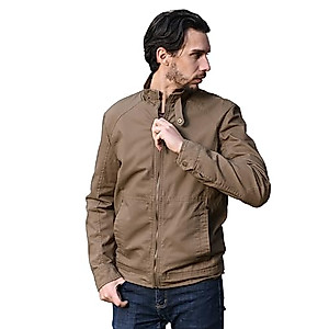 WenVen Men's Light Cotton Outwear Windbreaker Classic Military Jacket (Khaki, L)