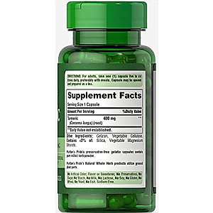 Puritans Pride Turmeric 400 mg Capsules, 100 Count