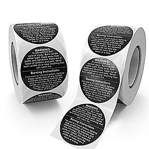 1000 PCS Candle Warning Labels, 1.5inch Round Candle Safety Labels Sticker for Candle Making DIY Candle Jars (Black)