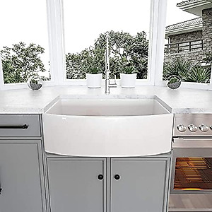 30 Farmhouse Kitchen Sink Curved Apron - Kichae 30 Inch Farmhouse Kitchen Sink Apron Front White Fireclay Ceramic Porcelain Single Bowl Kitchen Sink with Accessories