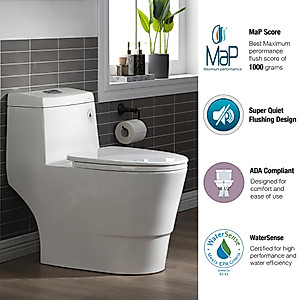 WOODBRIDGEE One Piece Toilet with Soft Closing Seat, Chair Height, 1.28 GPF Dual, Water Sensed, 1000 Gram MaP Flushing Score Toilet with Chorme Button, White,T0001-F-C