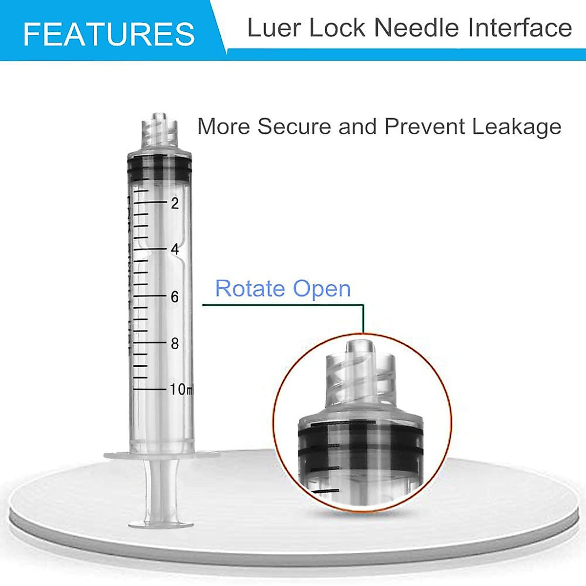 Luer Lock Plastic Syringe, 10ml, Blunt Tip, Measuring Syringe Tools for Measuring, Lip Gloss, Liquid refilling, Dispensing, DIY Crafts, Oil Refilling, Feeding Pets, Scientific Labs, Glue Applicator