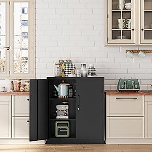 Fesbos Metal Storage Cabinet-36” Tall Steel File Cabinets with Lockable Doors and Adjustable Shelves-Black Steel Storage Cabinet for Home, School, Office, Garage