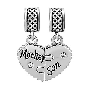 LilyJewelry Heart Love Mom Mother Son Charm Puzzle Dangle Beads For Snake Chain Bracelet