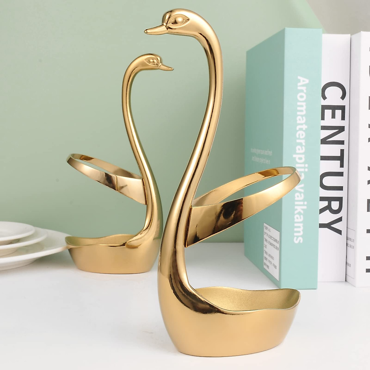 AnSaw Gold Swan Base Holder Coffee Bar, Dining Entertaining Wedding Table Decorative (Size Large)