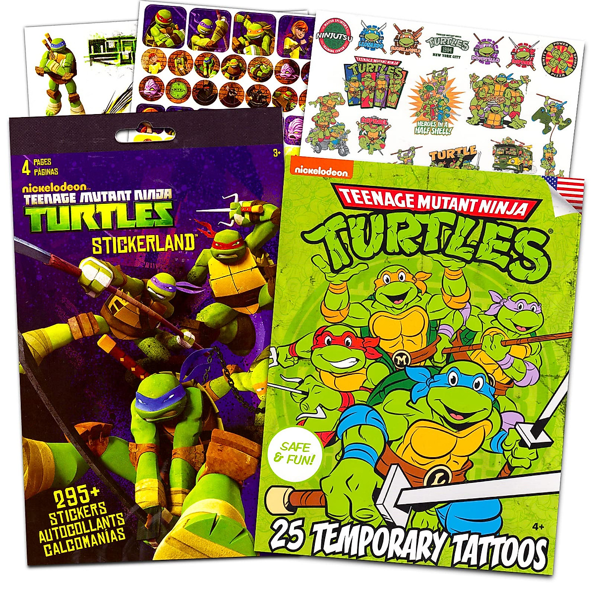 Nick Shop Teenage Mutant Ninja Turtles Stickers and Tattoos Super Set ~ Bundle with 300 TMNT Stickers and 25 TMNT Temporary Tattoos for Boys Girls Kids (Ninja Turtles Party Supplies)