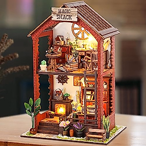 GuDoQi DIY Book Nook Kit, DIY Dollhouse Wood Bookend, Booknook Bookshelf Insert, DIY Miniature Dollhouse Kit, Bookends Model Build for Adult, Gift for Birthday Christmas' Day, Magic Shack