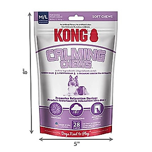 KONG - Calming Chews 28 Pieces - Natural Soft and Chewy Dog Calming Treats for Anxiety, Stress & Separation, Fireworks and Thunderstorms Aid & Relief - for Medium/Large Dogs Greater Than 36 lbs