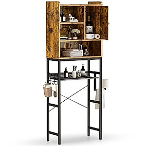 Lamerge Over The Toilet Storage Cabinet, Bathroom Toilet Rack, Freestanding Bathroom Organizer Over Toilet with Adjustable Shelf, Paper Hook, Space Saver Toilet Stands, Open Storage, Rustic Brown