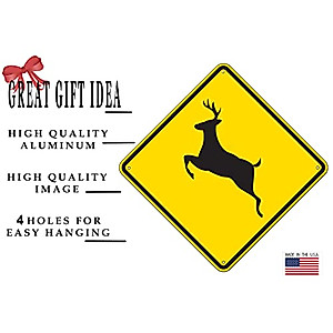 Funny Metal Warning Deer Crossing XING Tin Sign Wall Décor Man Cave Bar Buck Hunting Hunter