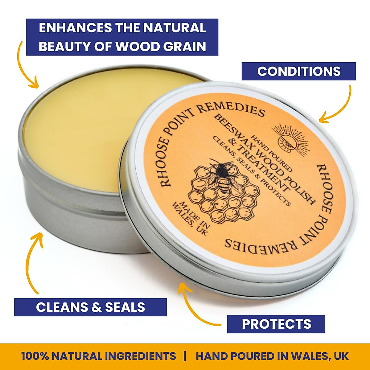Beeswax Furniture Polish & Conditioner for Wood Enhances the Natural Beauty of Oak Pine Beech & More Seals & Protects for a Perfect Finish Bees Wax Polish (Natural, 3.4 Fl Oz)