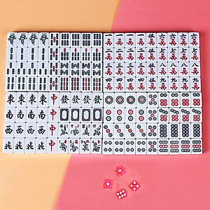 TWBTC 26MM Chinese Mini Mahjong Tiles Set 144 Melamine Tiles 1.02"(26mm) with Portable Travel Handbag Complete Mahjong Game Set - (Majiang, 中国麻将)