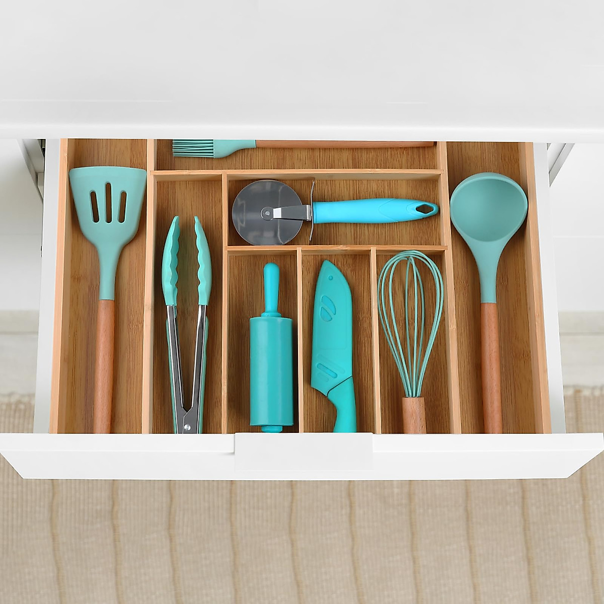 Lorena Bamboo Expandable Drawer Organizer for Kitchen Drawers, Kitchen Utensil Organizer, Flatware & Cutlery Organizer