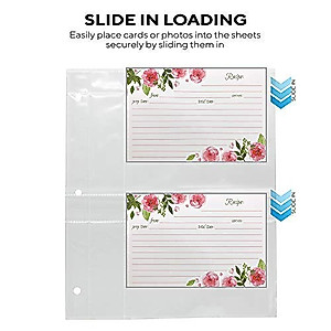 Toucan Craft Supplies Recipe Card Protectors, Refill Sheets for 3 Ring Binders, Recipe Book Pocket Page Sheet Protectors, Holds 4 x 6-inch pockets, 4 Cards Per Sheet, Clear 50 Pack