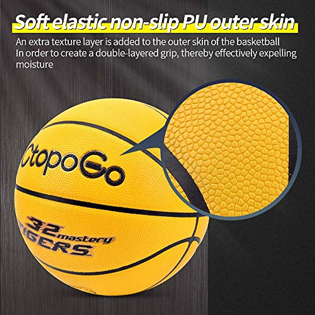 CtopoGo Basketball 29.5" PU Leather Street Basketballs Streetball for Indoor Outdoor Games, Official Size 7 Basketballs Training/Match Basketball (Yellow)