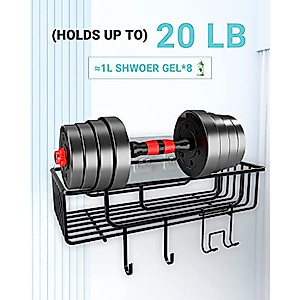 ToCofy Shower Caddy Bathroom Shelves Organizer Stainless Steel Shower Shelf Adhesive Kitchen Storage Rack with Soap Dish Razor and Towel Hooks(Black)