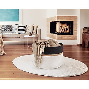 CuddleHaus | Modern Boho Basket | Living Room Blanket Storage Holder | Nursery Laundry Baskets | Baby and Kids Room Toy Organization | Woven Cotton Rope Bathroom Towel Basket