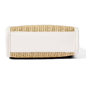 Like Dreams Women Fashion Crossbody Woven Straw Inner Polka Vegan Leather Summer Top Handle Purse (Ivory)