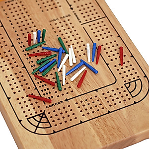 WE Games 4 Player Wooden Cribbage Board, Solid Natural Wood 4 Track Board, Plastic Pegs and Instructions, Card Games for Families and Adults