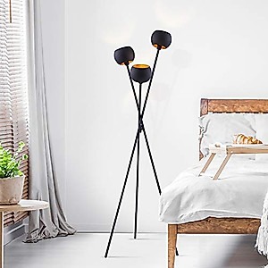 Archiology Black Modern Floor Lamp ，with 3 Matte Black Globe Head and Interwining Tripod Legs-Metal Tripod Floor Lamp for Mid-Century Living Room and Bedroom