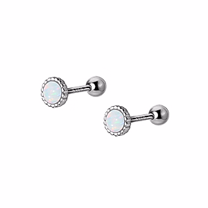 18G Fashion Opal Round Cartilage Stud Earrings 925 Sterling Silver Minimalist Helix Tragus Piercing Studs Daith Conch Earring Barbell Post Hypoallergenic for Women (White Opal)