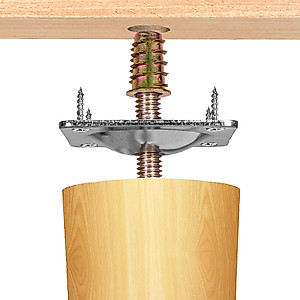 Anwenk Leg Mounting Plates, Furniture Leg Attachment Plates Industrial Strength T-Plate 5/16" (M8) Sofa Legs with Hanger Bolts,Screws,Strengthen Weak Furniture Repair Damaged Sofa Couch Seat,Set of 4