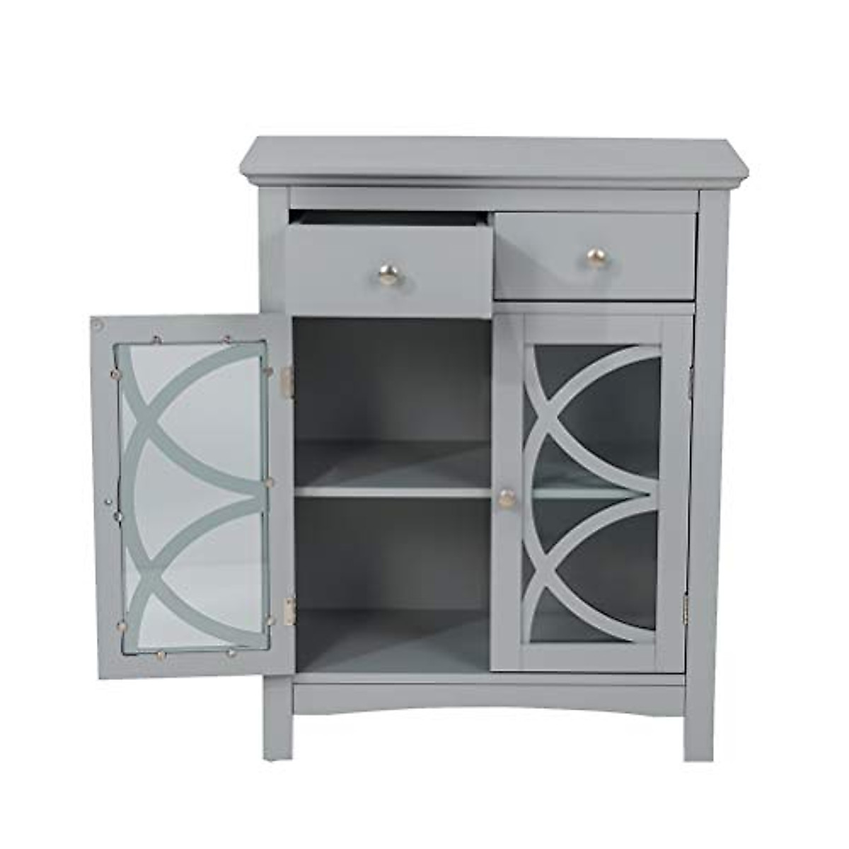 glitzhome 32.5 Inch Free Standing Storage Cabinet Wooden Floor Cabinet Accent Display with Double Doors and Drawer Bathroom Furniture Grey