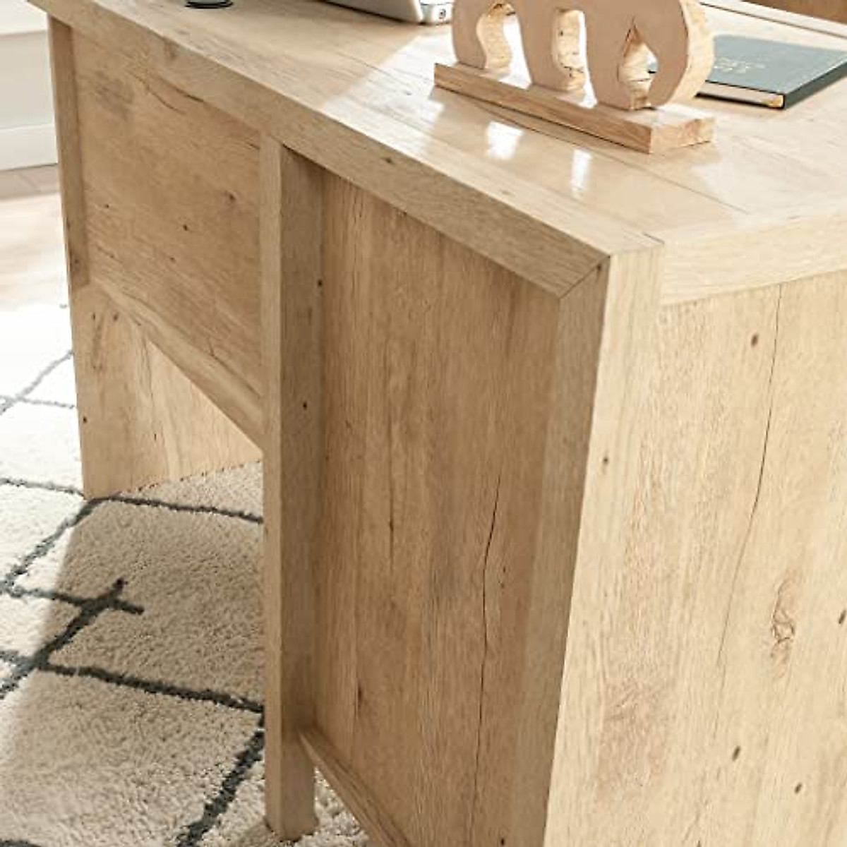 Sauder Pacific View L-Desk, L: 58.47" x W: 58.43" x H: 29.92", Prime Oak Finish