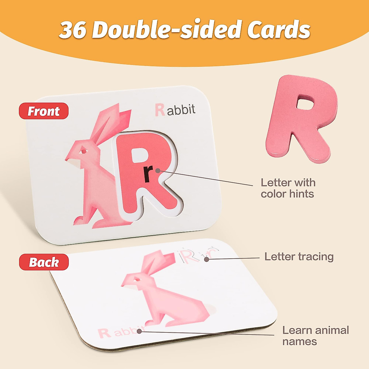 XJYQJD Number Alphabet Flash Cards for Toddlers 3-5 Years, Montessori Alphabet Learning Toys Puzzle ABC Flash Cards Sight Words Games Wooden Letters Matching Animal Flashcards for Toddlers 2-4 Years