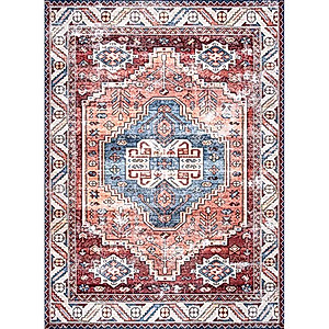 nuLOOM Marli Machine Washable Faded Medallion Area Rug, 4' x 6', Rust