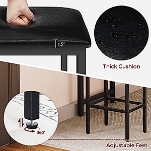 MAHANCRIS Bar Stools, Set of 2 PU Upholstered Breakfast Stools, 2-Piece Bar Chairs, 26.8-Inch Height, Rectangular Industrial Bar Stools, for Dining Room, Kitchen, Counter Bar, Black BAHB01R01