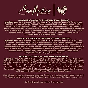 SheaMoisture Strengthen and Restore Shampoo, Conditioner and Masque for Damaged Hair Jamaican Black Castor Oil Hair Care Regimen