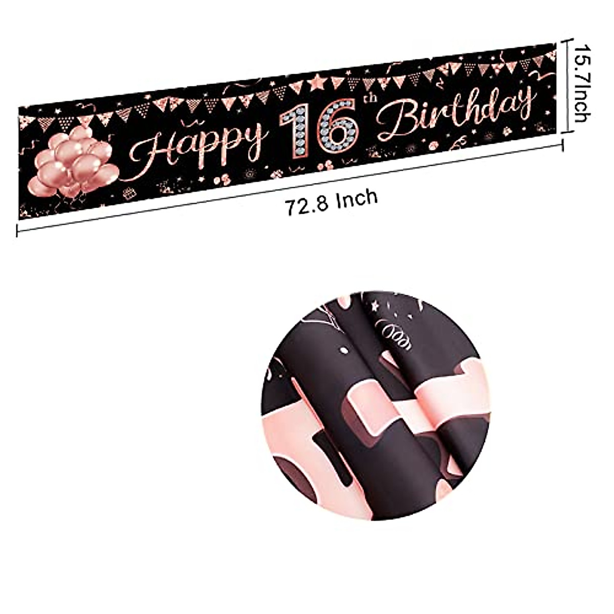 Happy 16th Birthday Banner Decorations for Girls, Rose Gold Sweet 16 Birthday Party Supplies, Funny Sixteen Birthday Yard Sign Decor for Outdoor