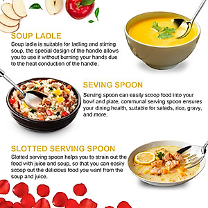 Pleafind Serving Utensils Set for Parties,3-Piece Silver Stainless Steel utensils set,Includes 1 Serving Spoon, 1 Slotted Spoon and 1 Soup Ladle,Serving Spoons for Buffet