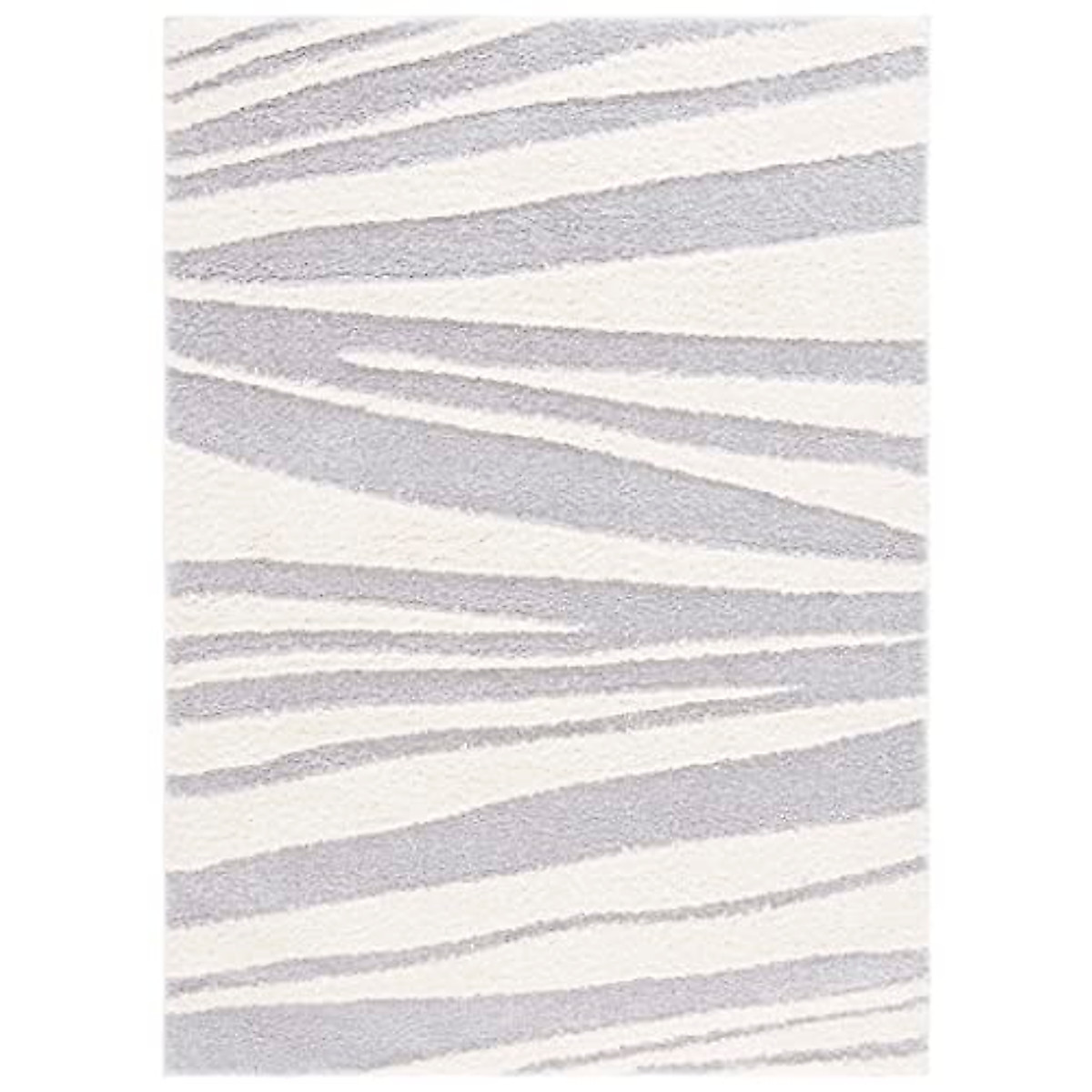 Safavieh Norway Shag Collection 8' x 10' Grey/Ivory NOR200F Contemporary Stripe 1.2-inch Thick Area Rug