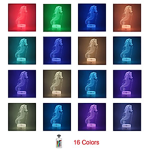 Hguangs Gift Ideas Bedside Lamp 16 Colors Desk Table Night Light for Sea Horse Kids Boy Girl Party Supplies Birthday Valentine's Day Kids Lover (Seahorse Shape)