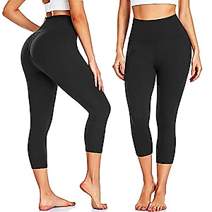 FULLSOFT 3 Pack Capri Leggings for Women - High Waisted Tummy Control Black Workout Yoga Pants for Summer,Sports (1-3 Pack Capri Black,Black,Black,Large-X-Large)
