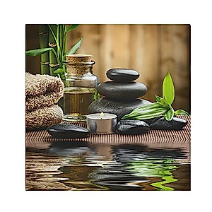Nesatuwa 20 x 20 Inch Zen Basalt Stones on Wood Cloth Napkins Washable Soft Polyester Dinner Napkins Reusable for Weddings Party Dinner Decoration - 1 Pack