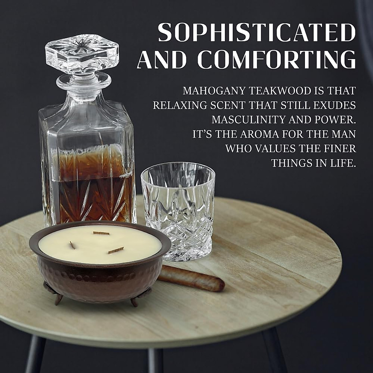 Dough Bowl Candle Company Candles for Men - 6.2" x 3" Firepit Metal Mens Candle, Mahogany Teak Scented Candles for Men, Multipurpose Wooden Wick Candles for Bedroom or Man Cave, 50 Hour Burn Time