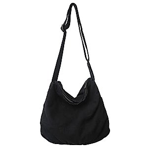 TUPIRIYN Women's Canvas Crossbody Bag Casual Shoulder Bag Solid Color Hobo Bag Large Shopping Bag Messenger Bag Unisex (Black)